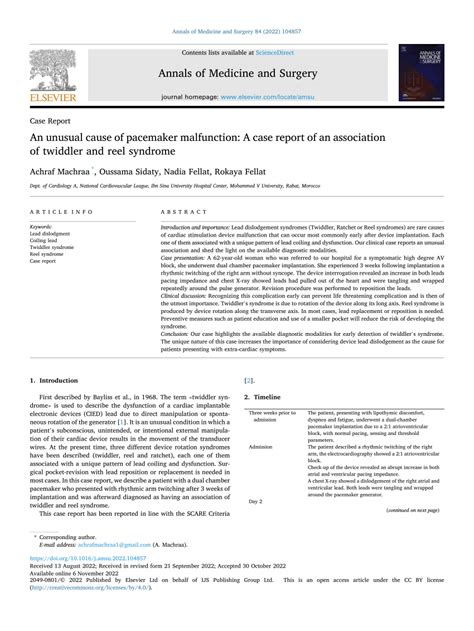Pdf An Unusual Cause Of Pacemaker Malfunction A Case Report Of An