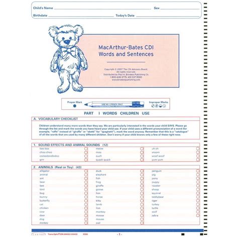 Macarthur Bates Communicative Development Inventories Cdi Words And Sentences Ncs Scannable