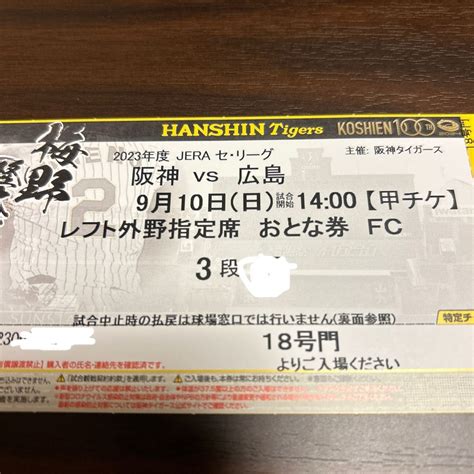 910日 甲子園球場 阪神 広島 レフト外野指定席 3段｜paypayフリマ