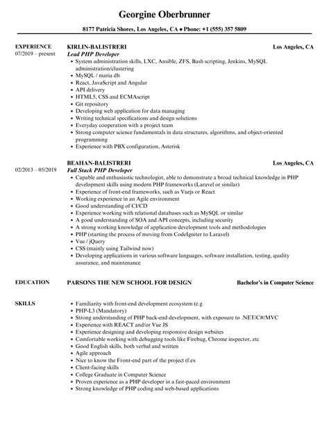 PHP Developer Resume Samples Velvet Jobs