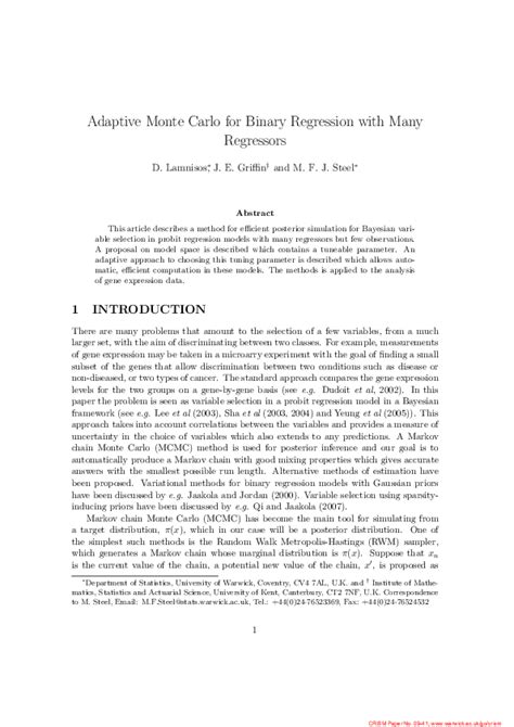 Pdf Adaptive Monte Carlo For Binary Regression With Many Regressors