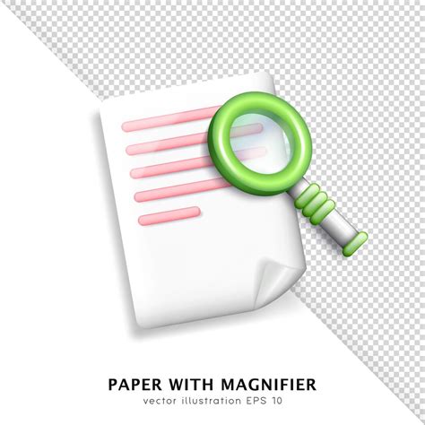 3d Lupa Verde E Folha De Papel Branco Com Texto Rosa Nota De Desenho