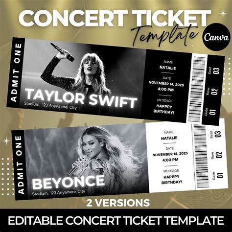 Editable Concert Ticket Template Custom Concert Ticket T Surprise Printable Concert Tickets