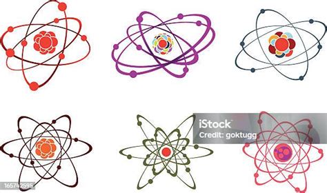 Enam Variasi Atom Dalam Berbagai Bentuk Dan Warna Ilustrasi Stok