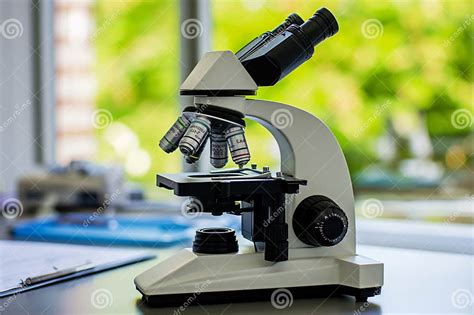 Microscope With Metal Lens At Laboratory Stock Image Image Of