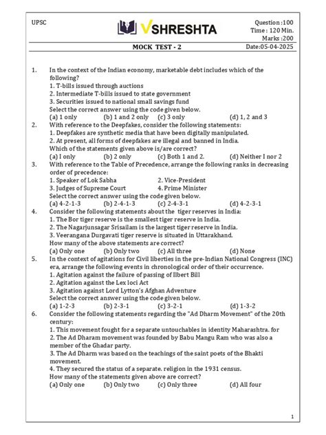 Upsc Mock Test 2 05 04 2025 Pdf