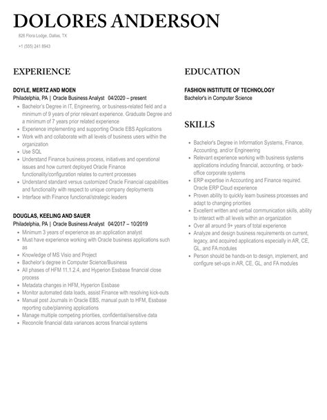 Oracle Business Analyst Resume Samples Velvet Jobs