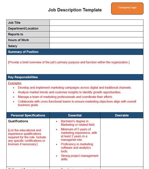 Editable Job Description Template Employee Management Word File Hr Form