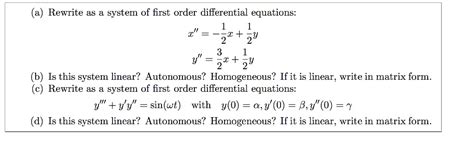 a rewrite as a system of first order differential equations x” 1