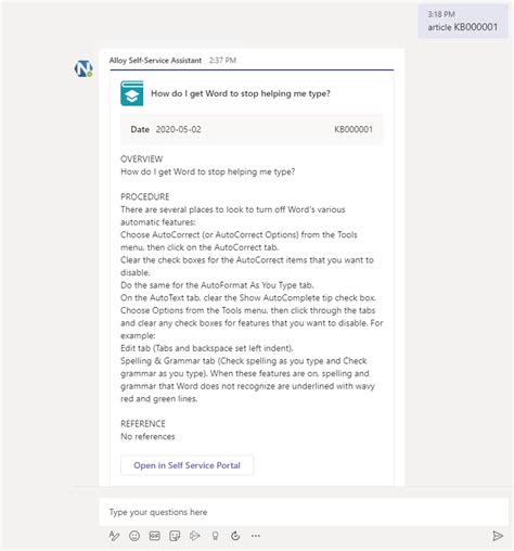 Use Alloy Self Service Assistant Bot In Teams Integrations Alloy