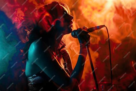 Sexy Woman Singing With The Microphone Premium Ai Generated Image