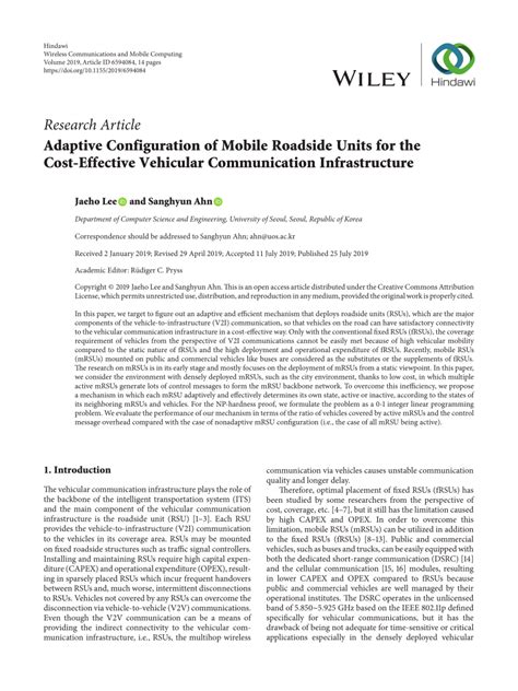 Pdf Adaptive Configuration Of Mobile Roadside Units For The Cost