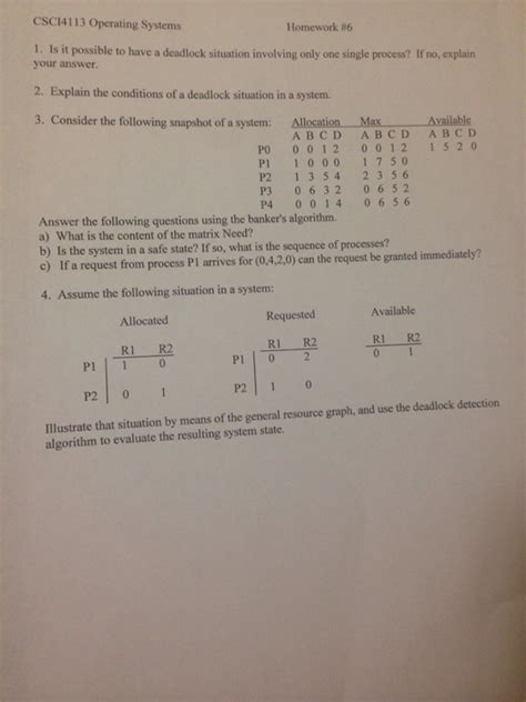 Solved Is It Possible To Have A Deadlock Situation Involving