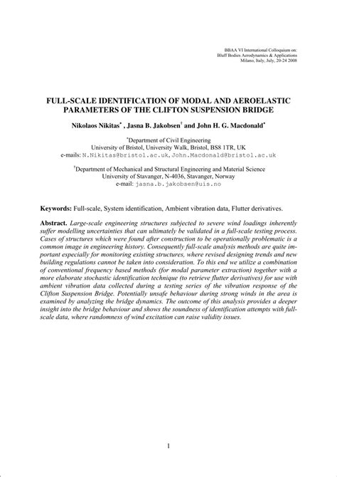 Pdf Full Scale Identification Of Modal And Aeroelastic Parameters Of