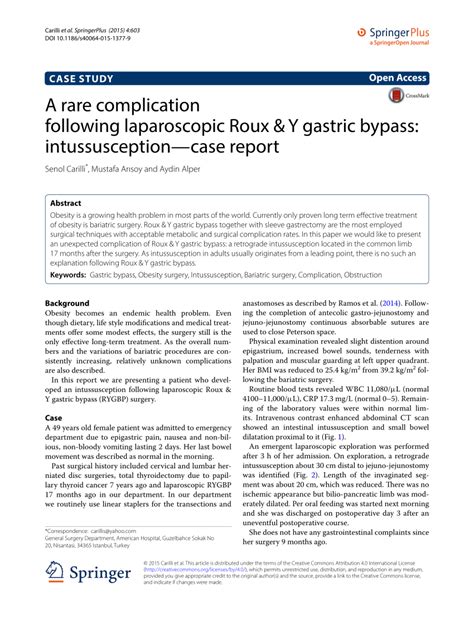 Pdf A Rare Complication Following Laparoscopic Roux And Y Gastric