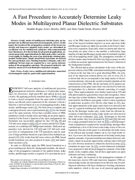 Pdf A Fast Procedure To Accurately Determine Leaky Modes In
