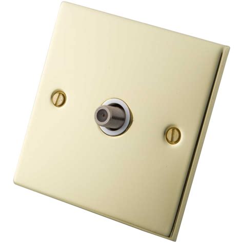 M2 Decorative 1 Gang Satellite Socket White Insert Polished Brass 6051 302 Cef