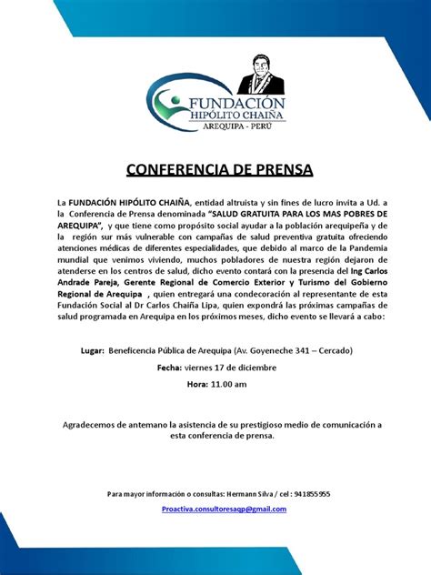 InvitaciÓn Conferencia De Prensa Fundacion HchaiÑa Pdf