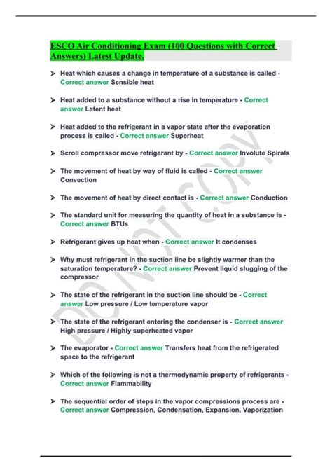 Esco Air Conditioning Exam 100 Questions With Correct Answers Latest