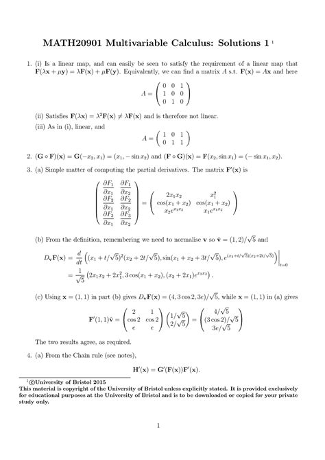 Math20901 2014 2015 Problem Set 1 Solutions Math20901 Multivariable Calculus Solutions 1 1