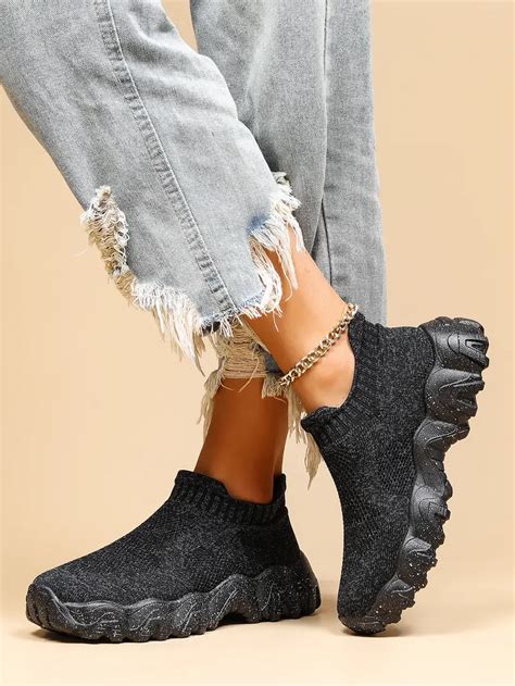 Womens Breathable Knit Platform Sneakers Casual Slip Temu