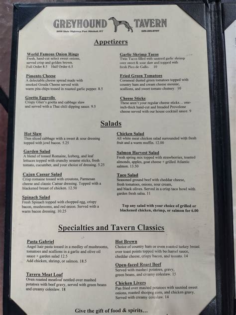 Menu At Greyhound Tavern Restaurant Fort Mitchell