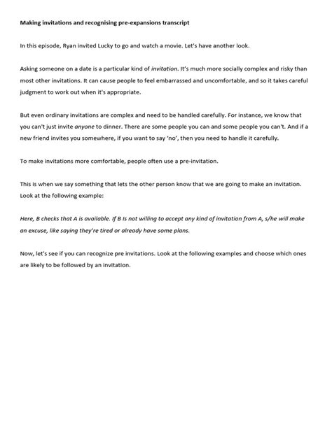 Making Invitations And Recognising Pre Expansions Transcript Pdf
