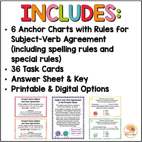Subject Verb Agreement Task Cards And Anchor Charts Activities