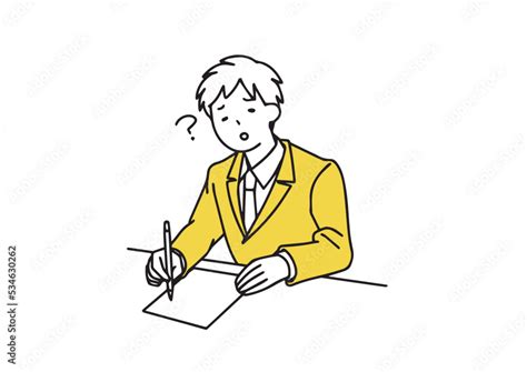 問題を解いている男子生徒 シンプルな線の人物イラスト Vector De Stock Adobe Stock