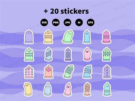 Cute Condoms Digital Clipart Funny Svg Png Outlines Instant Download
