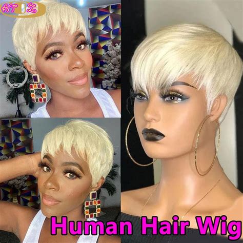 Atozwig 613 Blonde Pixie Cut Wigs Short Bob Pixie Human Hair For Women Ombre Blonde Pixie Cuts