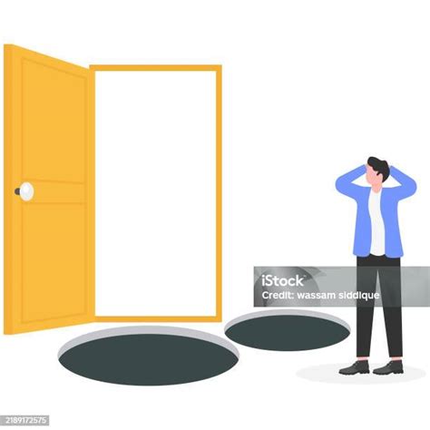 문 앞의 함정 기회 앞의 위험과 함정 성공 앞의 실수 또는 오류 가능성에 대한 스톡 벡터 아트 및 기타 이미지 가능성 개념 게이트 Istock