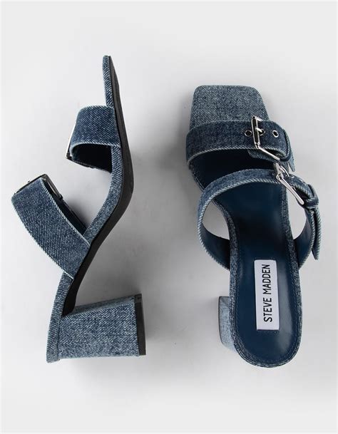 Steve Madden Masterful Double Buckle Womens Heeled Sandals Denim Tillys