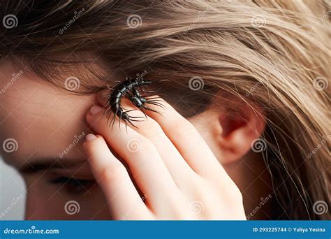 A Large Insect Crawls Along A Girland X27s Hand Concept Of Tactile