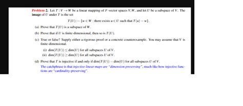 Solved Problem Let T V W Be A Linear Mapping Of Chegg