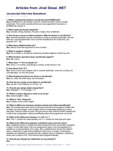 Javascript Interview Questions 2011 11 12 121114 Jinal Desai Pdf Java Script Cookie