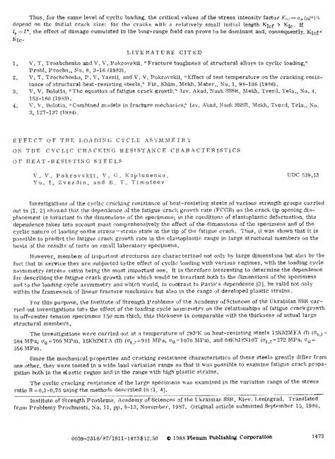 Pdf Effect Of The Loading Cycle Asymmetry On The Cyclic Cracking