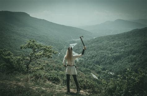 Premium Photo Shieldmaiden Cosplay Viking Girl A Woman With A Sword