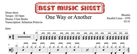Drum Sheet Blondie One Way Or Another Best Music Sheet