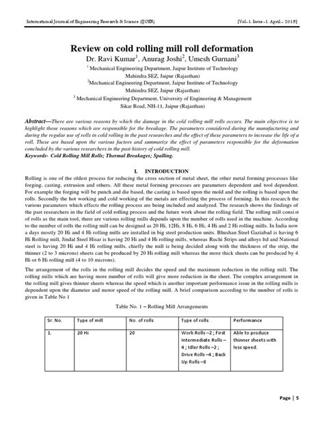 Engineering Journalreview On Cold Rolling Mill Roll Deformation Pdf Rolling Metalworking