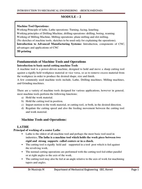 Ime Module 2 Notes Pdf Drilling Drill