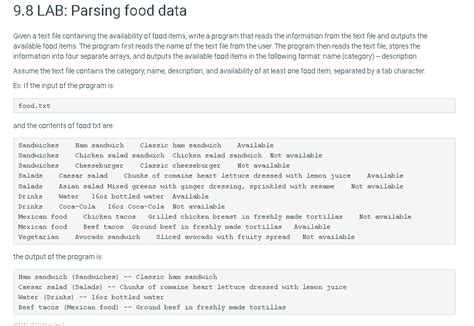 Solved LAB Parsing Food Data Given A Text File Chegg