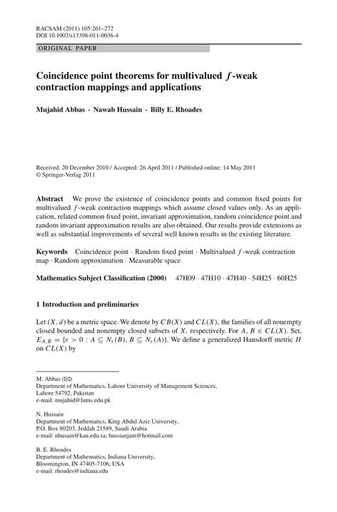 Pdf Coincidence Point Theorems For Multivalued F Weak Contraction