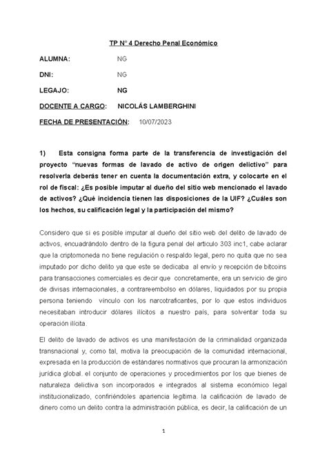 NG TP N 4 Drecho Penal Economico TP N 4 Derecho Penal Económico