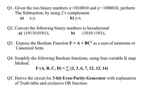Solved Q1 Given The Two Binary Numbers X1010010 And