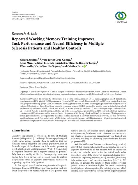 Pdf Repeated Working Memory Training Improves Task Performance And Neural Efficiency In