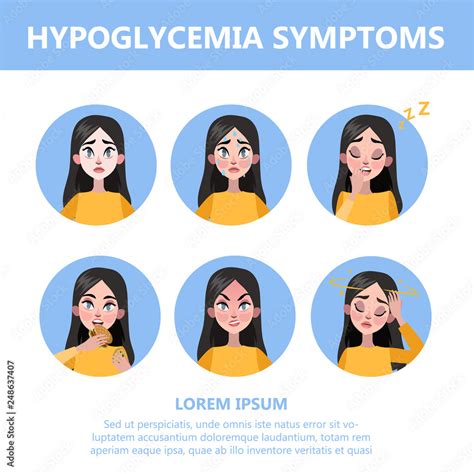 Hypoglycemia Symptoms Infographic Low Glucose Level In Blood Stock