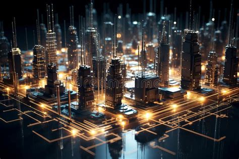 Futuristic Microchip City Town Generate Ai Stock Image Image Of