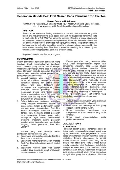Pdf Penerapan Metode Best First Search Pada Permainan Tic Tac Toe