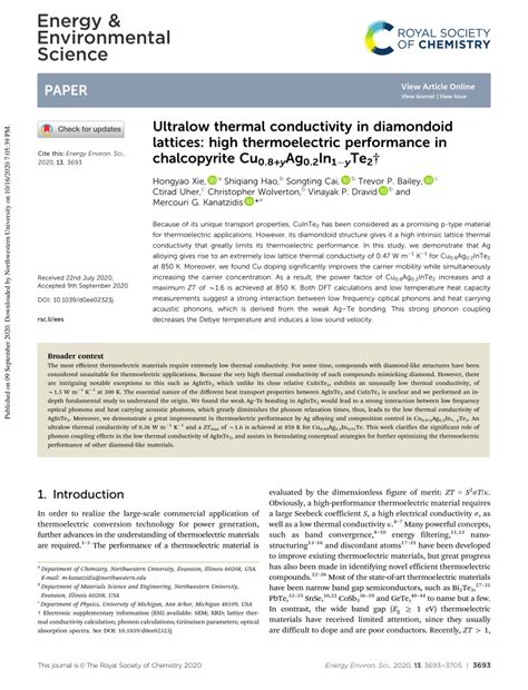Pdf Ultralow Thermal Conductivity In Diamondoid Lattices High